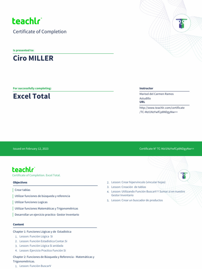 TEACHLR - CERTIF Excel Total | PDF | Informática