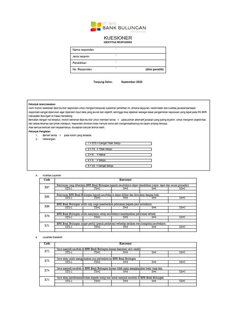 KUESIONER Nasabah | PDF