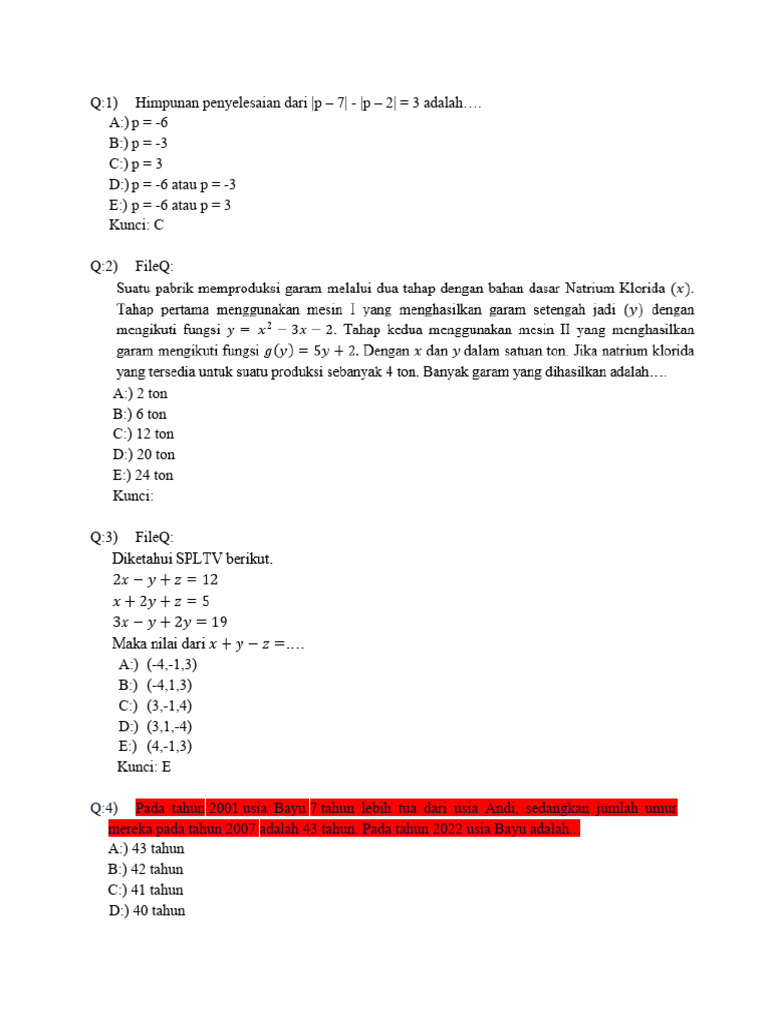 Soal Um Matematika Wajib 2022 | PDF
