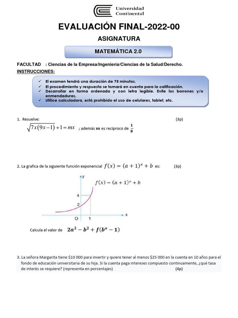 Evaluación Final Mate 2.0 2022 00 | PDF | Matemáticas