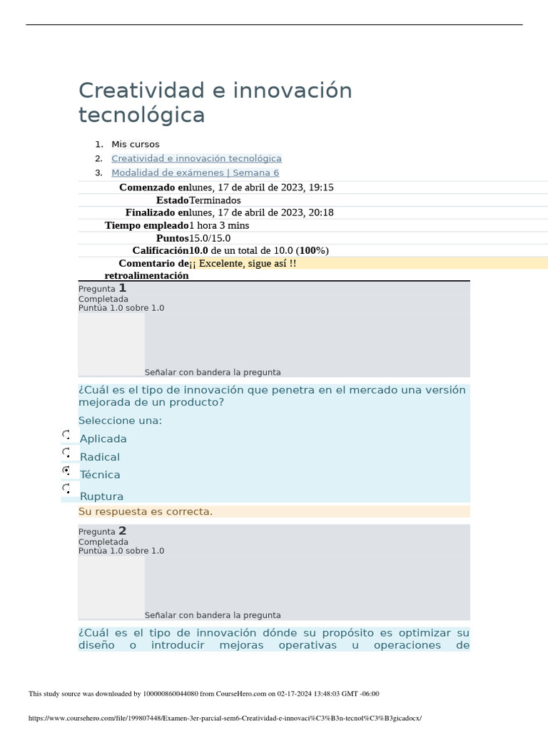 Examen 3er Parcial Sem6 Creatividad e Innovaci N Tecnol Gica | PDF | Innovación | Economias