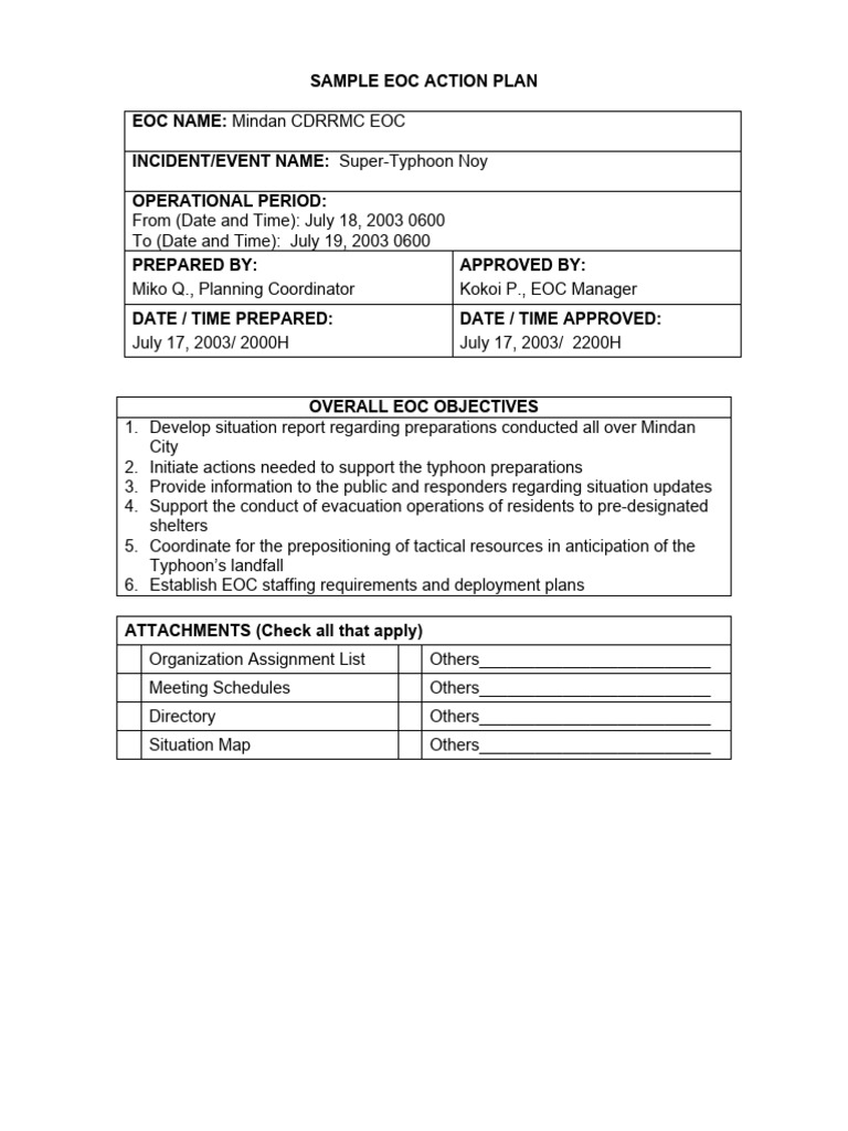 Module 7 - Sample EOC Action Plan For Super Typhoon Noy | PDF ...