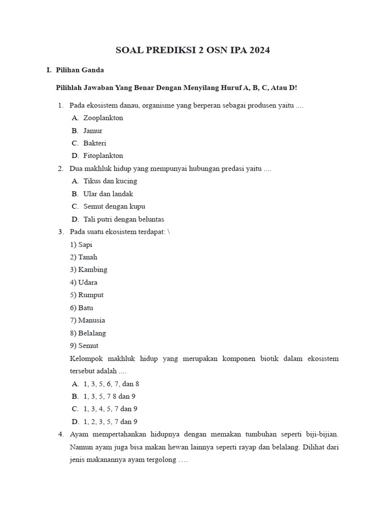 Soal Prediksi 2 Osn Ipa 2024 | PDF