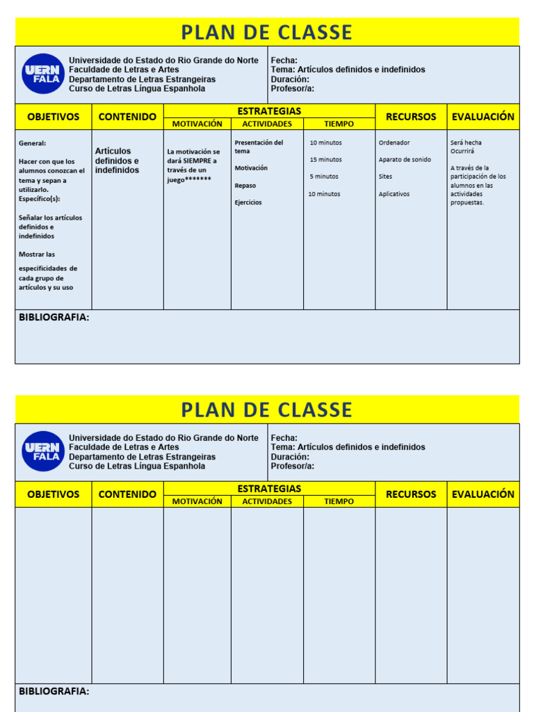 Modelo de Plan de Clase | PDF