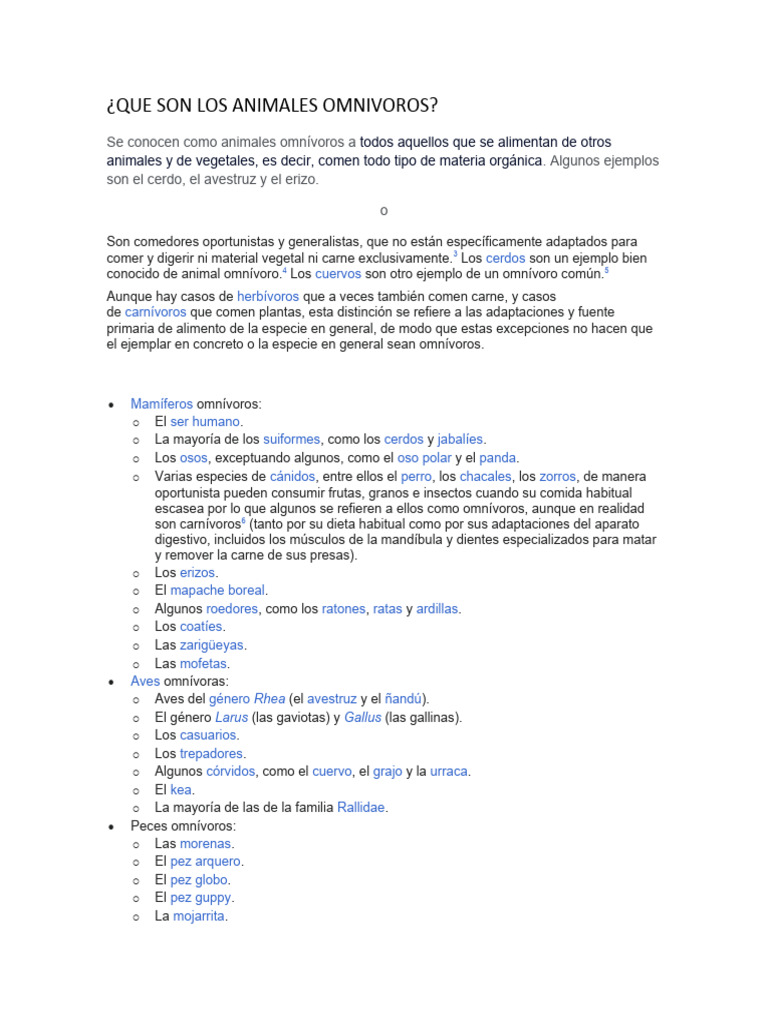 Animales Omnívoros: Definición y Ejemplos | PDF | Osos | Carne