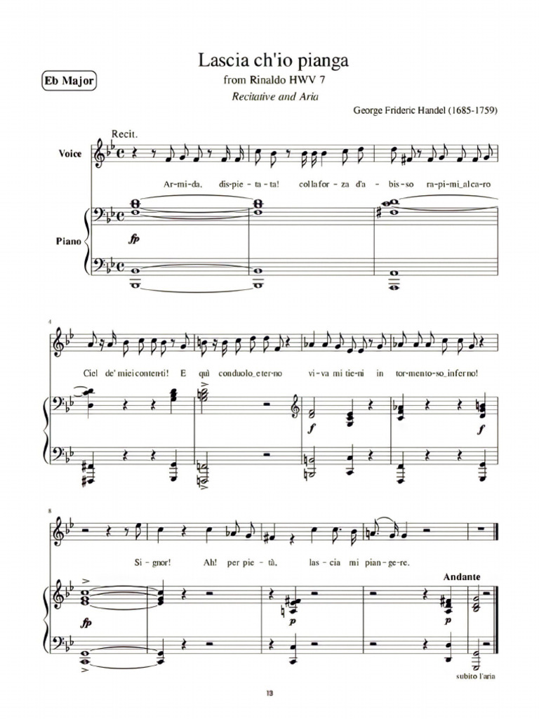 Lascia Ch’Io Pianga Eb Major | PDF