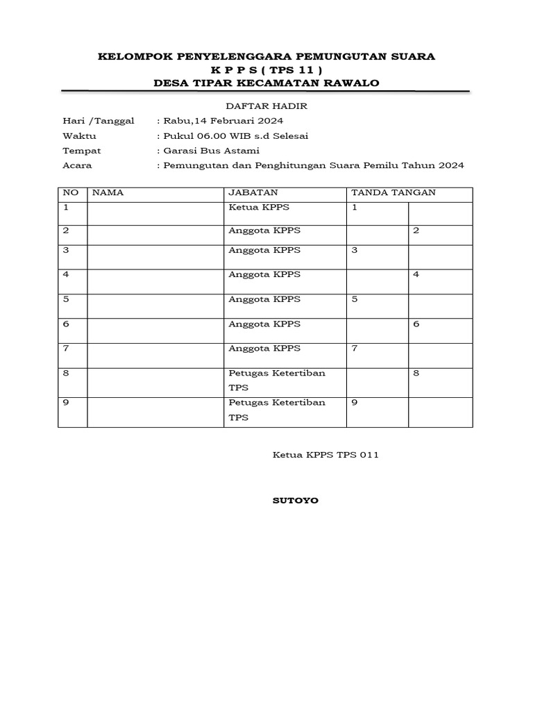 B. Daftar Hadir KPPS Dan Linmas | PDF