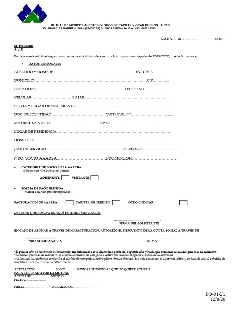 Solicitud de Ingreso a Mutual Médicos | PDF