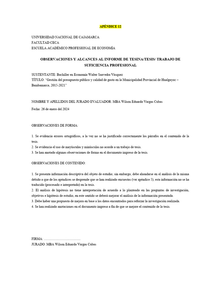 Observaciones Mva Wilson Vargas | PDF