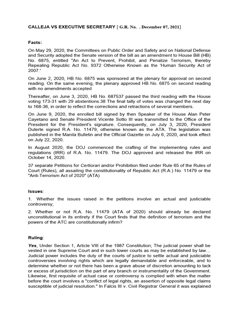 G.R. No. 252578 - Calleja V Executive Secretary | PDF | Supreme Court ...
