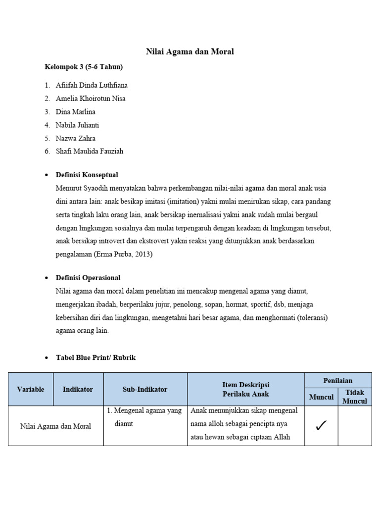 Kelompok 3 - Nilai Agama Dan Moral (5-6 Tahun) Fix | PDF | Kesehatan Holistik | Pengembangan Diri