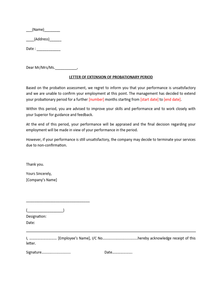 Probationary Period Extension Notice | PDF | Career & Growth | Finance ...