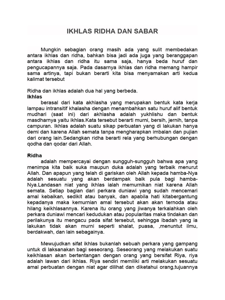 Ceramah IKHLAS RIDHA DAN SABAR | PDF