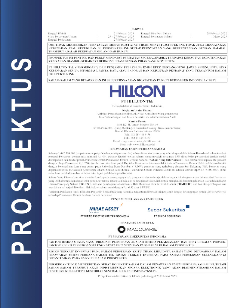 Hillcon - Prospektus Final 2023 - Mirae & Sucor | PDF