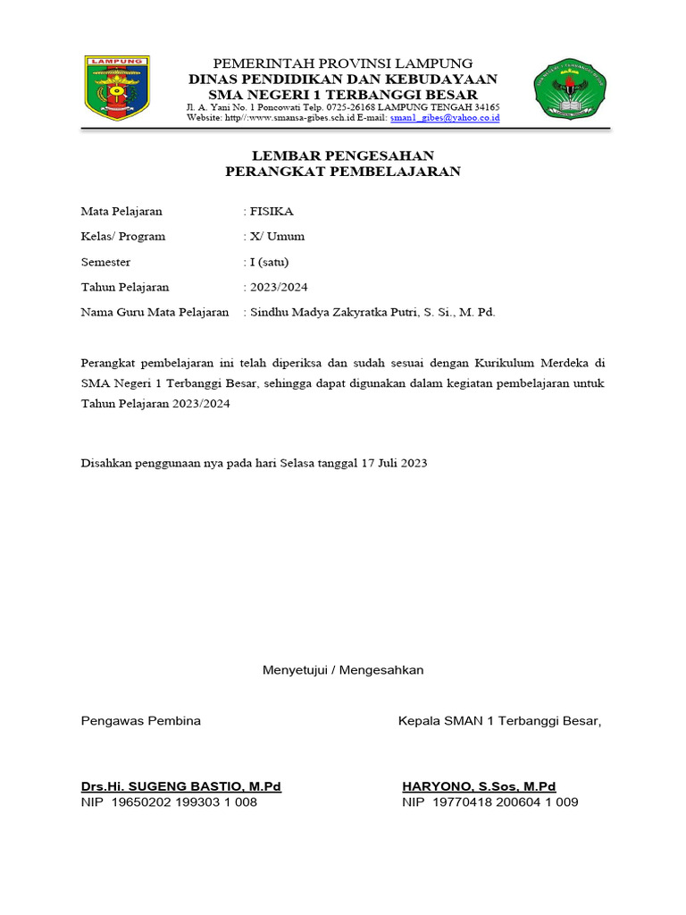 Lembar Pengesahan Modul Ajar | PDF