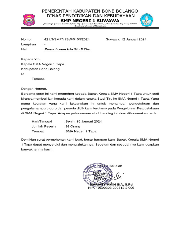 Surat Permohonan Studi Tiru | PDF