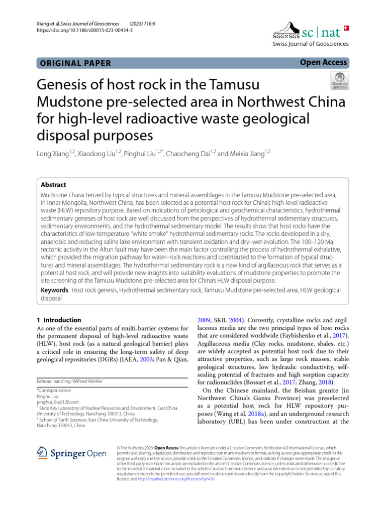 Genesis of Host Rock in The Tamusu Mudstone Pre-Selected Area in ...