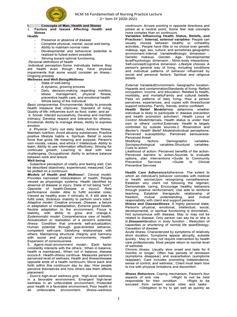 Concepts of Nursing Handout | PDF | Nursing | Health Care