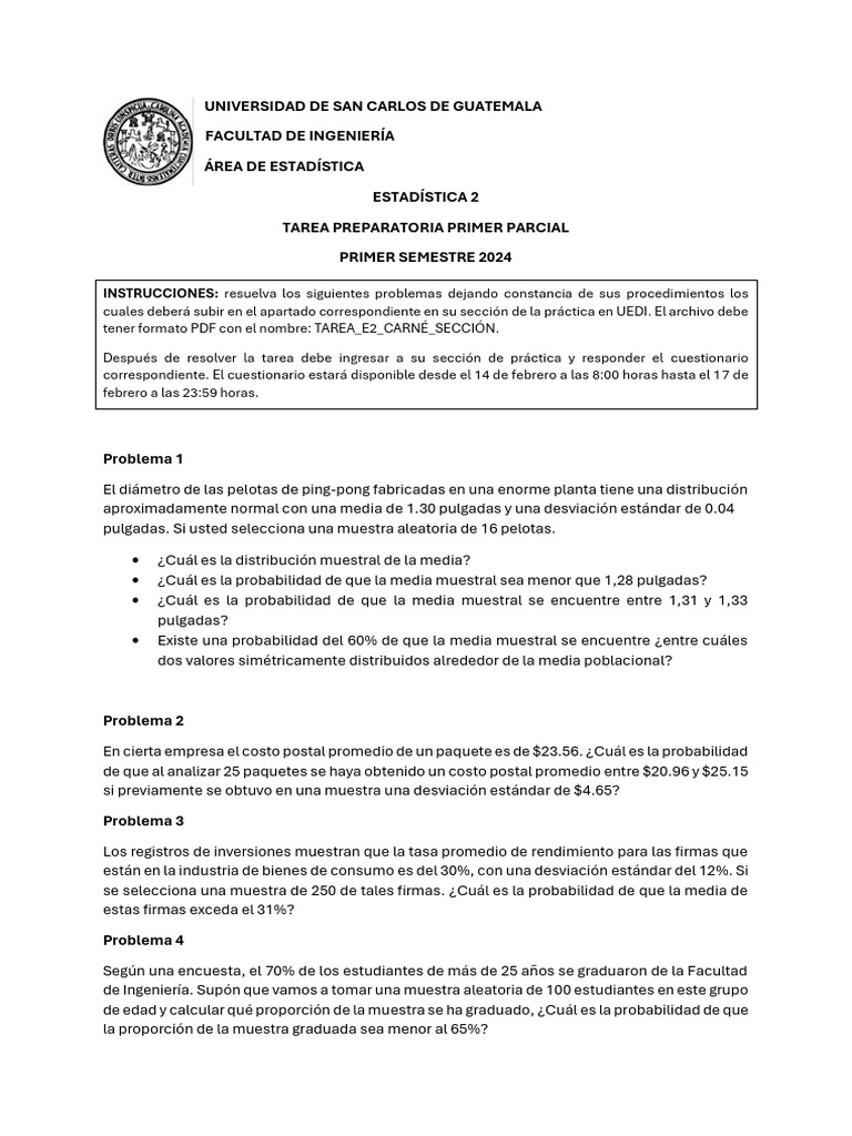 Tarea Preparatoria 1 - E2 - B - 1S2024 | PDF | Desviación Estándar ...
