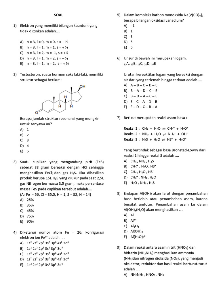 Soal OSN Kimia SMA 2021 | PDF