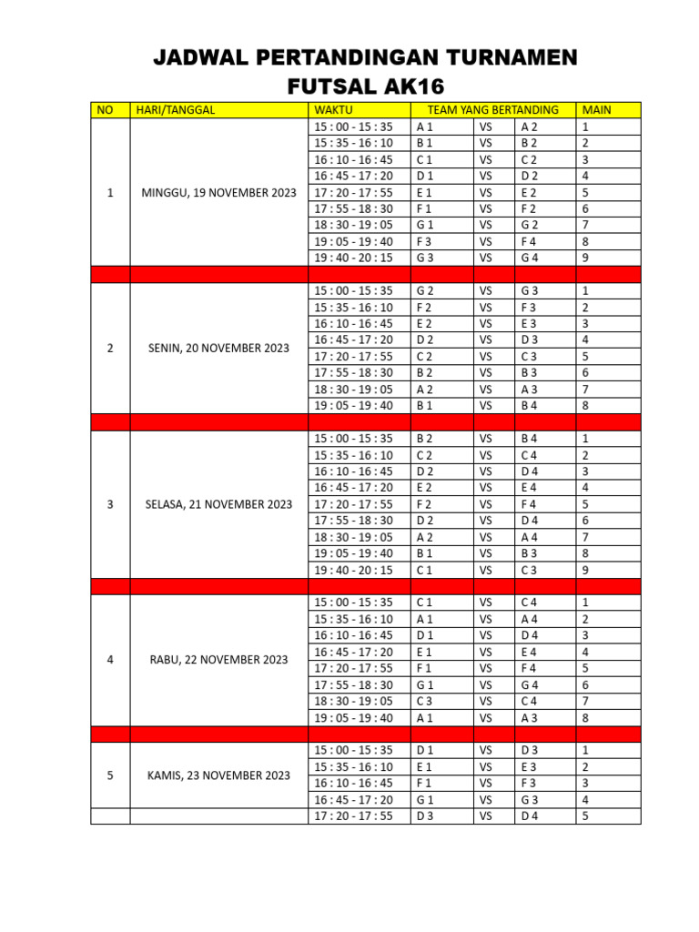 Jadwal Pertandingan Volly | PDF | Chess | Chess Theory