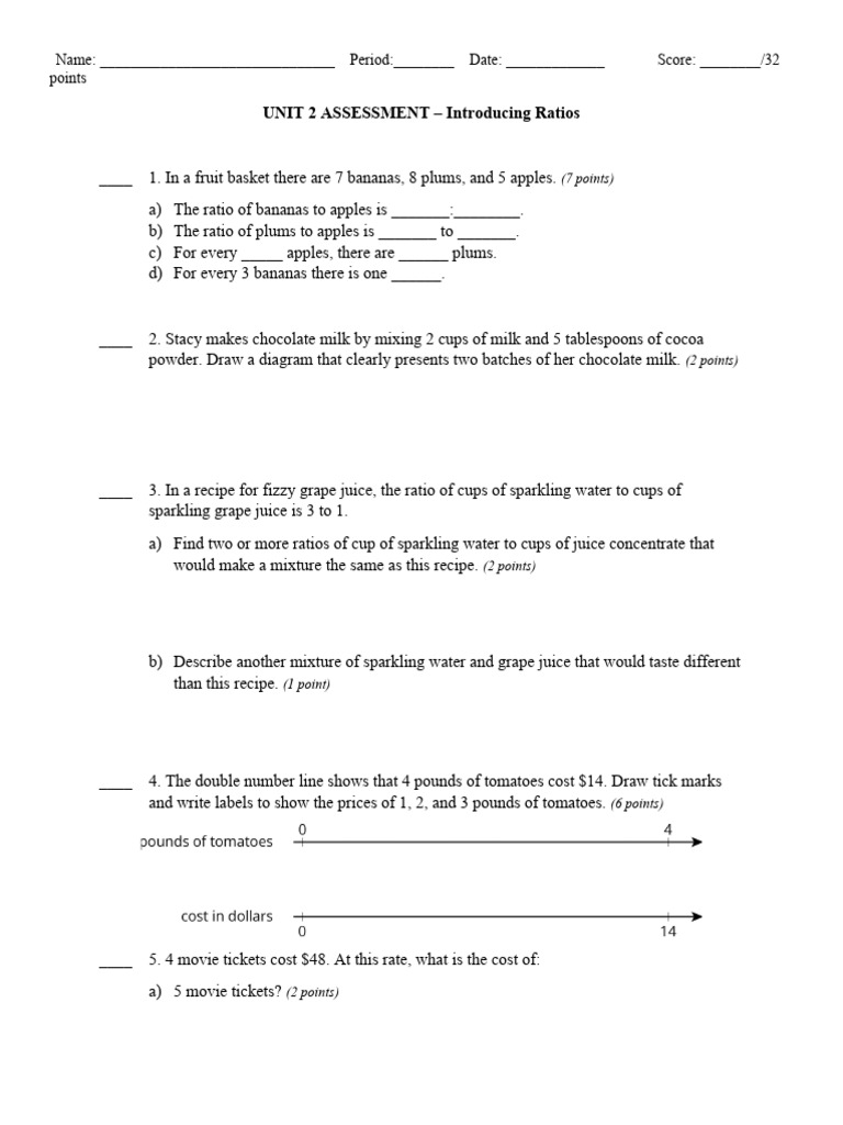 Grade 6 Unit 2 Ratios Assessment | PDF | Chocolate | Foods