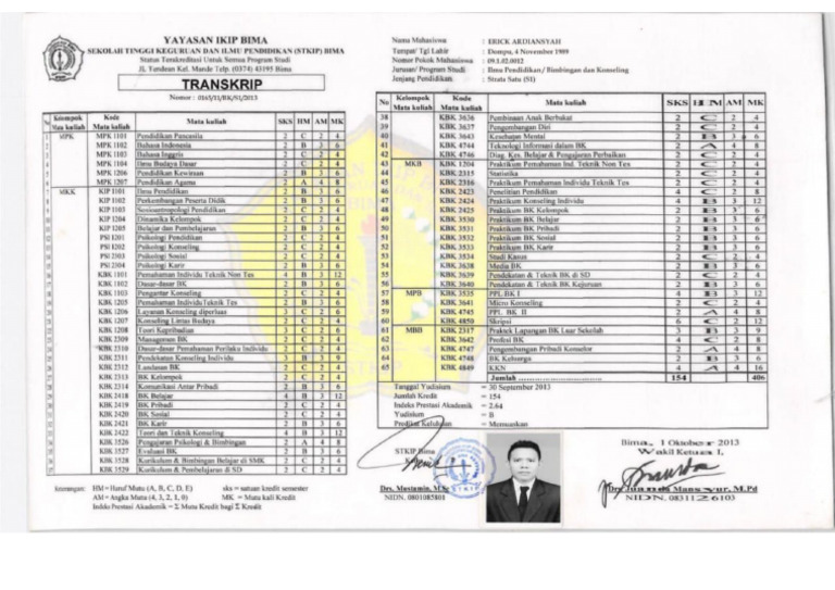 Transkip Nilai Erick | PDF