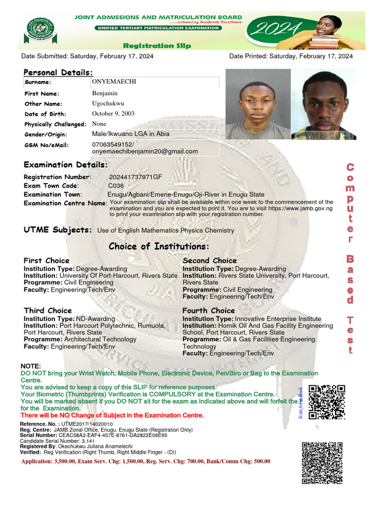Homik Engineering Exam Registration Slip | PDF | Engineering