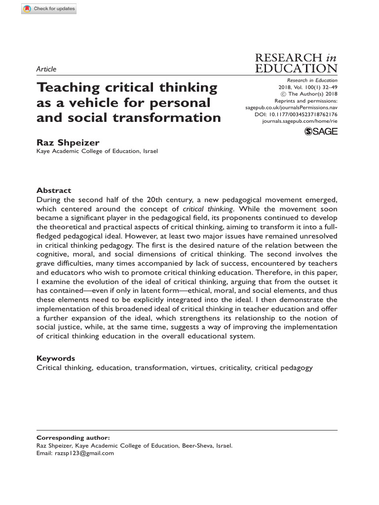 shpeizer-2018-teaching-critical-thinking-as-a-vehicle-for-personal-and-social-transformation ...