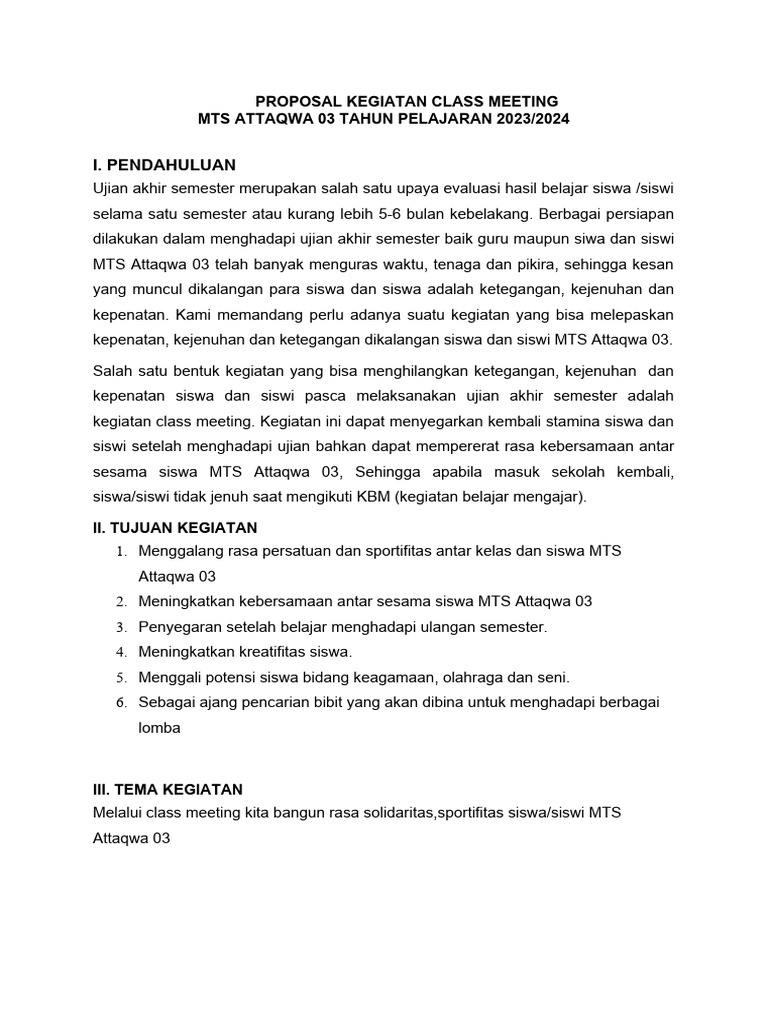 Proposal Class Meeting | PDF | Karier & Perkembangan