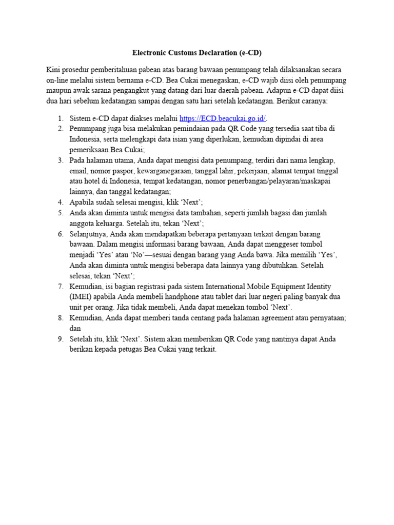 Electronic Customs Declaration | PDF | Pengelolaan Keuangan & Uang