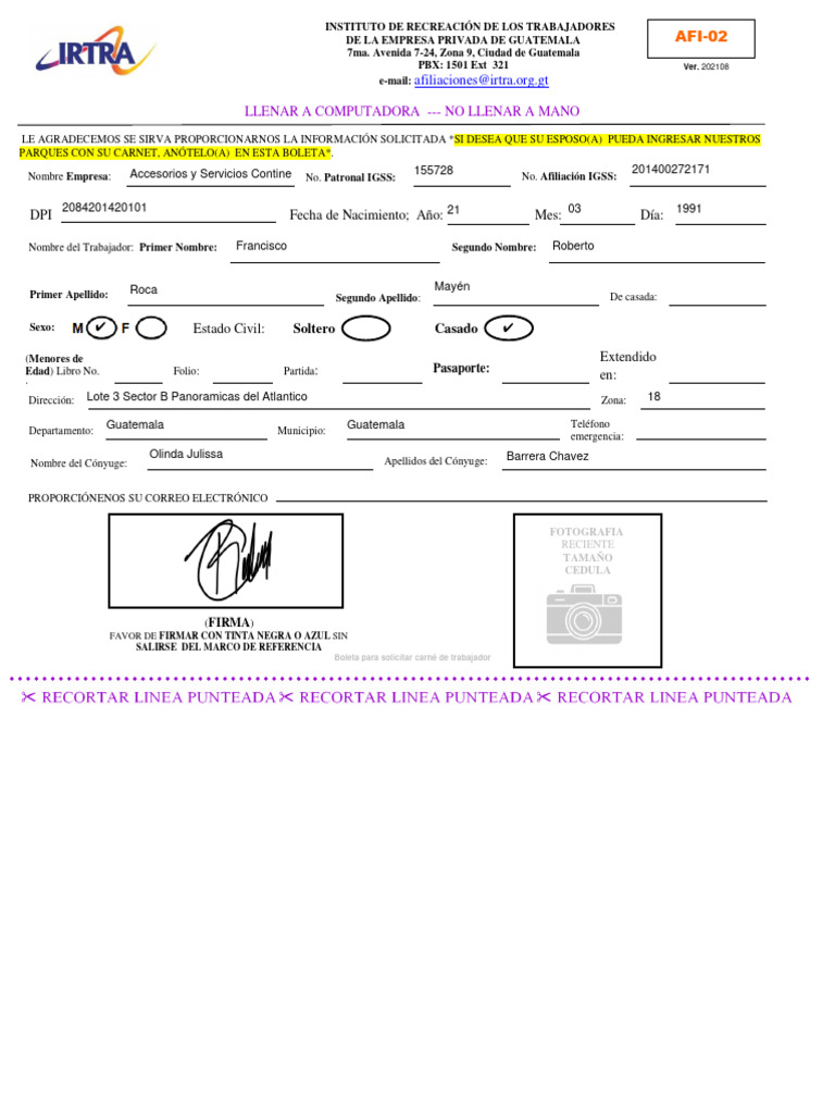 Formulario IRTRA Francisco Roca | PDF