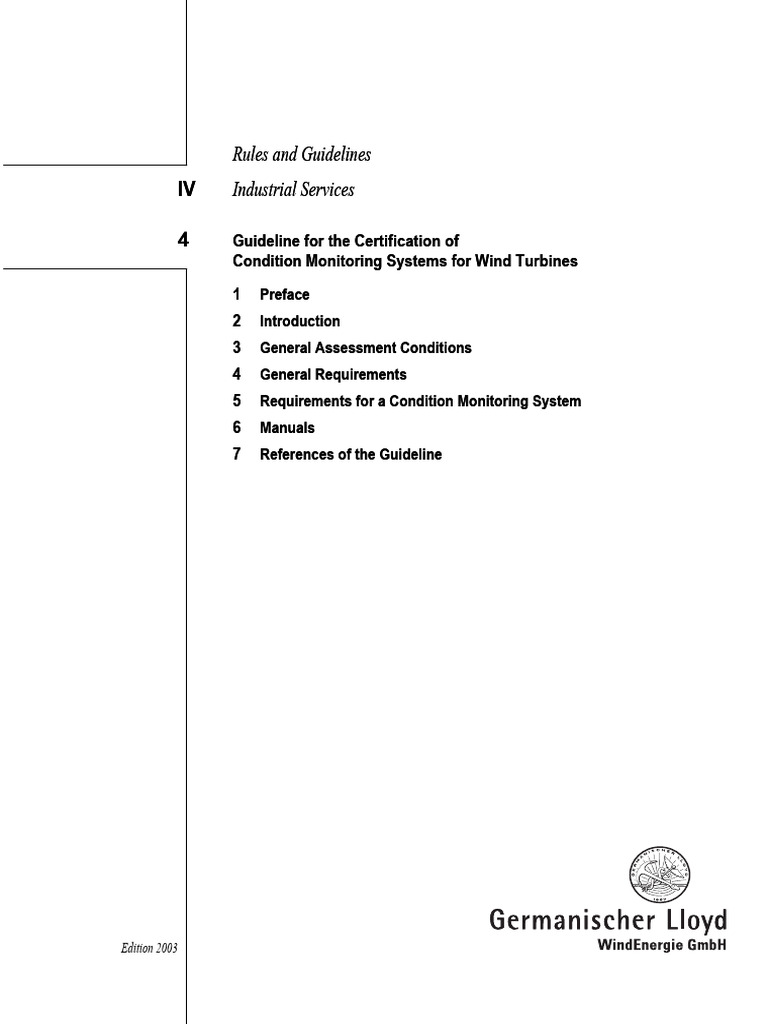 Guideline For The Certification of Condition Monitoring Systems For Wind Turbines Edition 2003 ...