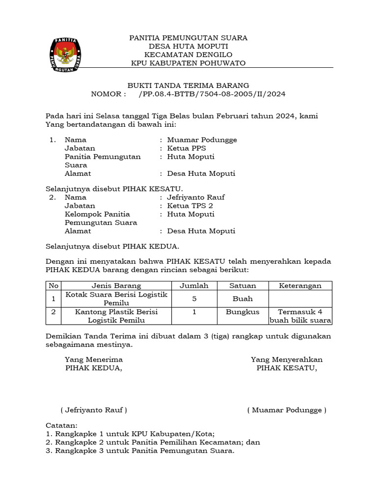 Template Bukti Tanda Terima Barang TPS 2 | PDF | Politik