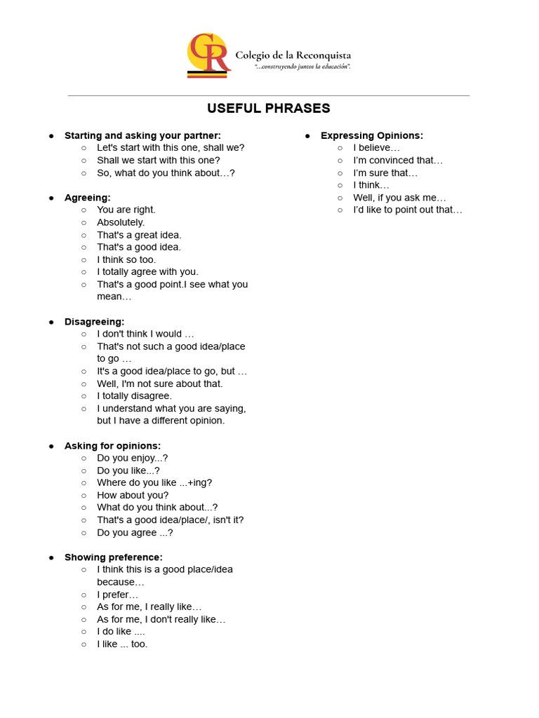 USEFUL PHRASES - Speaking | PDF