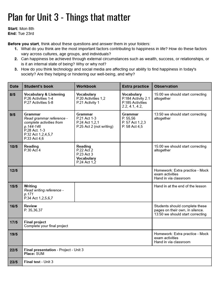 Unit 3 - Things That Matter | PDF | Happiness | Information