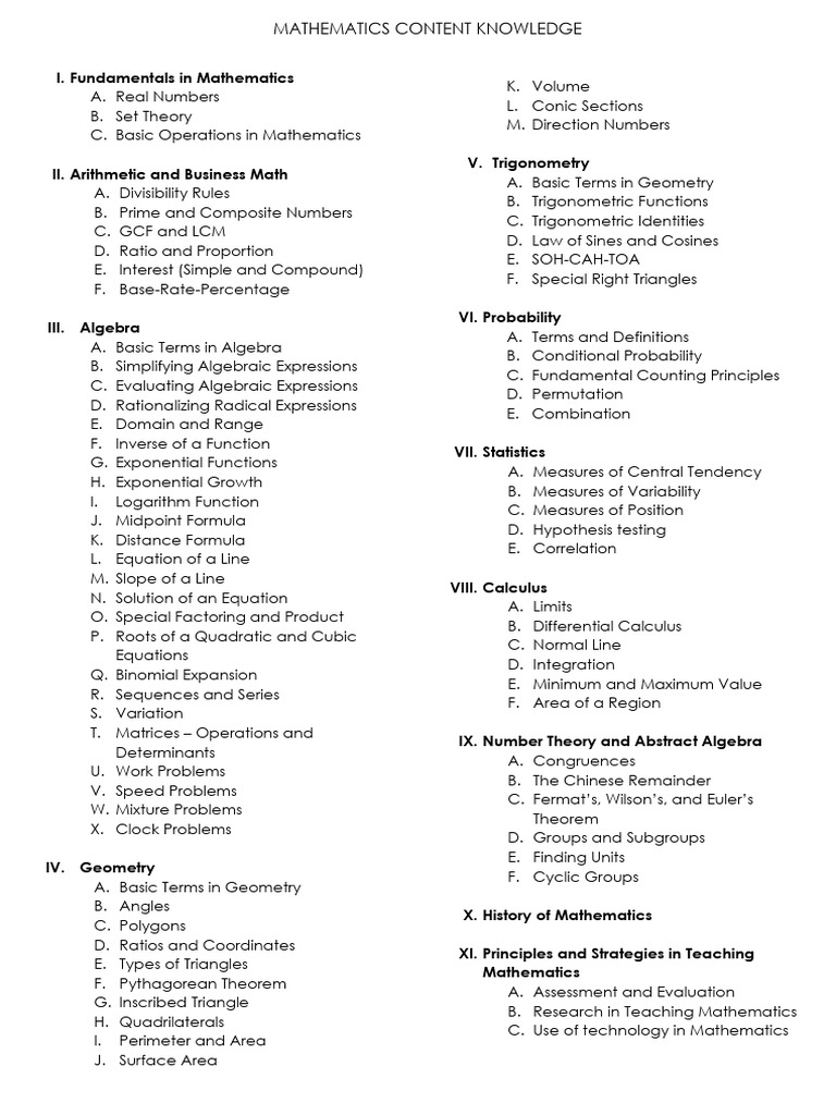 Mathematics Content Knowledge | PDF | Mathematics | Trigonometric Functions