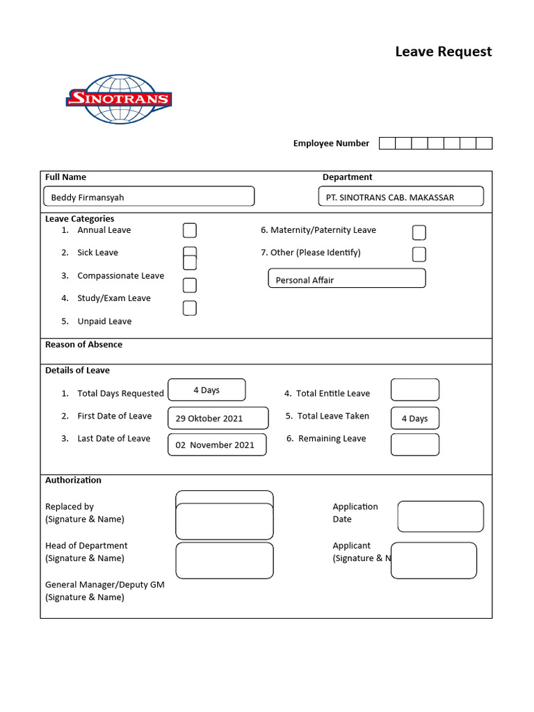 Leave Request Form | PDF