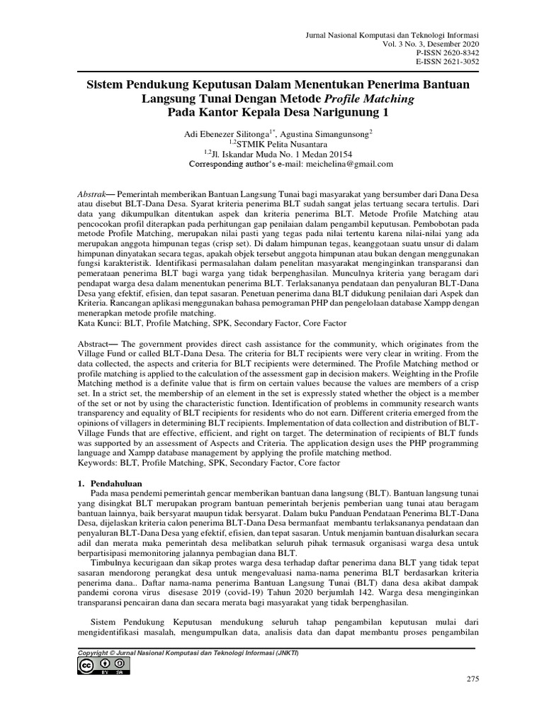 Sistem Pendukung Keputusan Dalam Menentukan Penerima Bantuan Langsung Tunai Dengan Metode ...