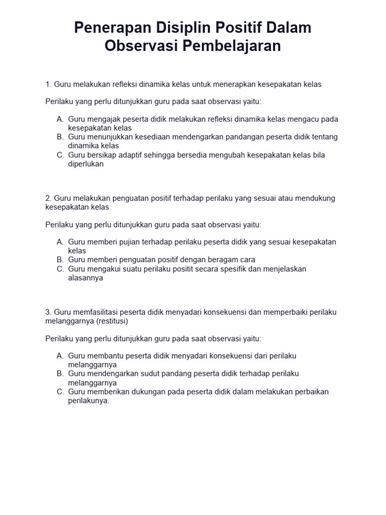 Penerapan Disiplin Positif Dalam Observasi Pembelajaran | PDF