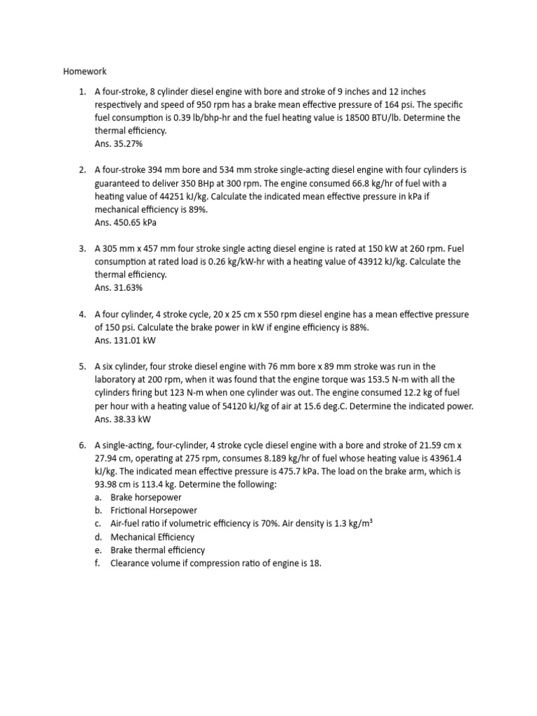 Diesel Engine Practice Questions | PDF