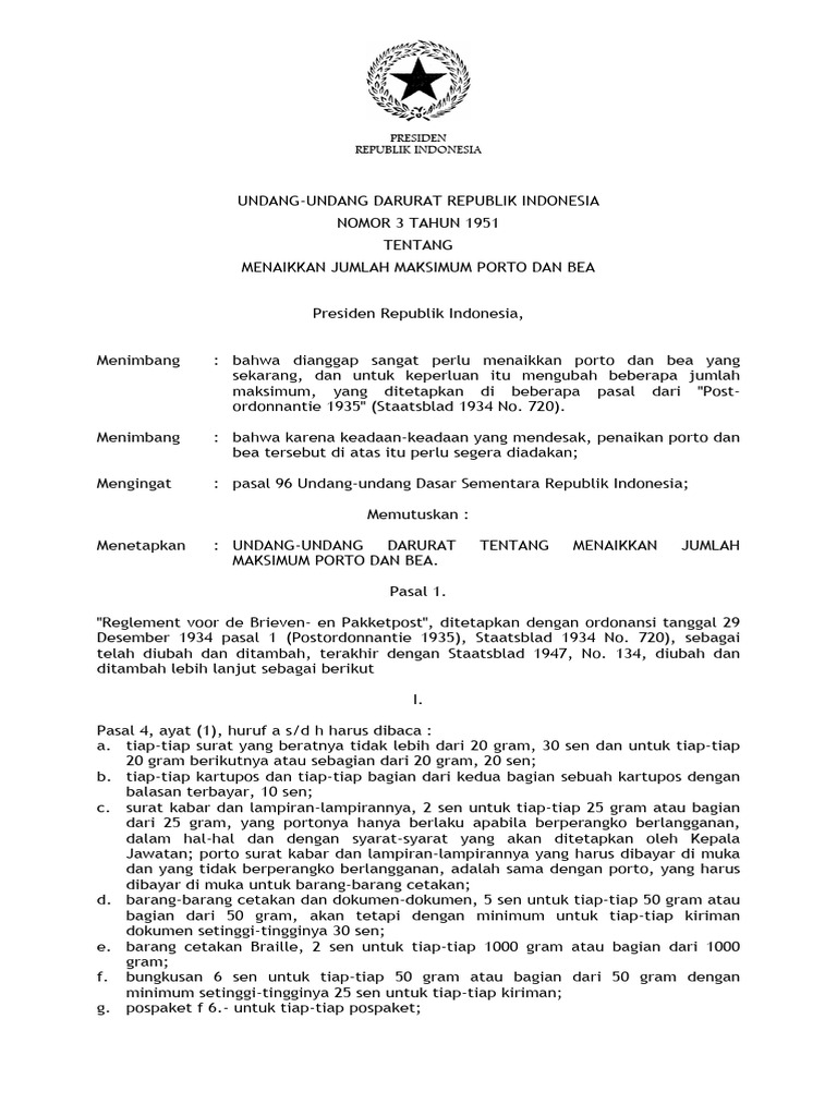 UU Darurat Nomor 3 Tahun 1951 | PDF