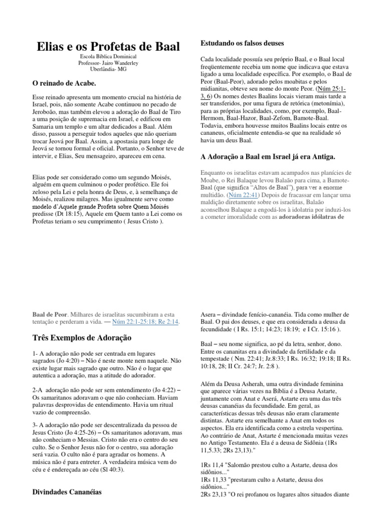 Elias e Os Profetas de Baal | PDF | Elias | Jesus