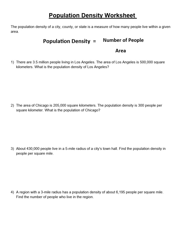 Population Density Calculation Worksheet | PDF | Politics