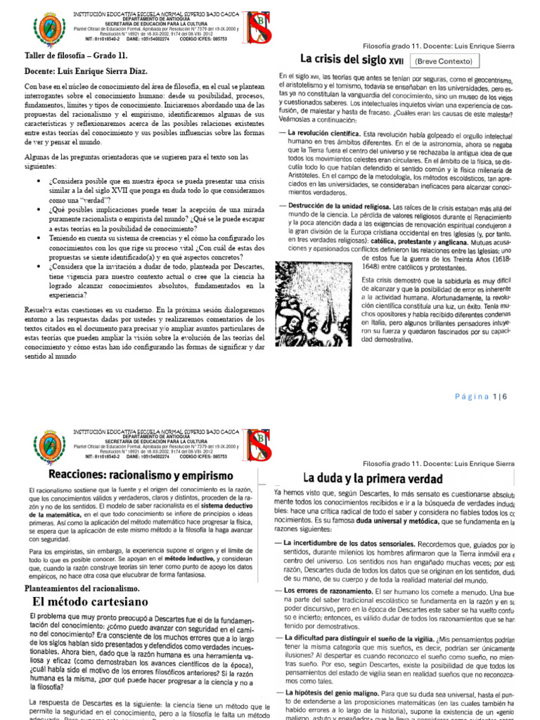 Taller Filosofía N1 - Grado 11 | Descargar gratis PDF | Conocimiento ...