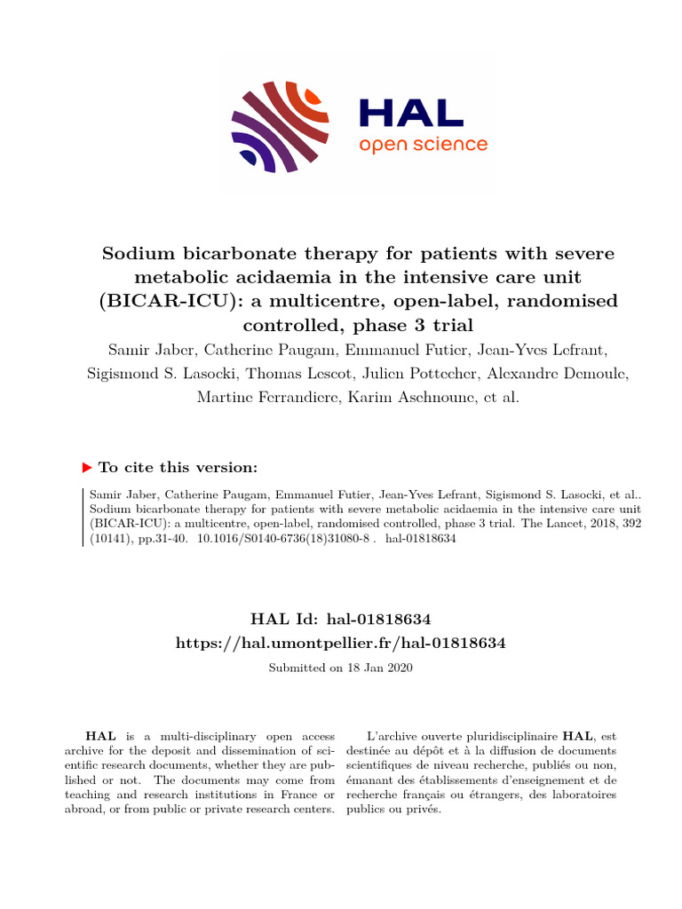 2018 Jaber Et Al. Sodium Bicarbonate Therapy | PDF | Science & Mathematics