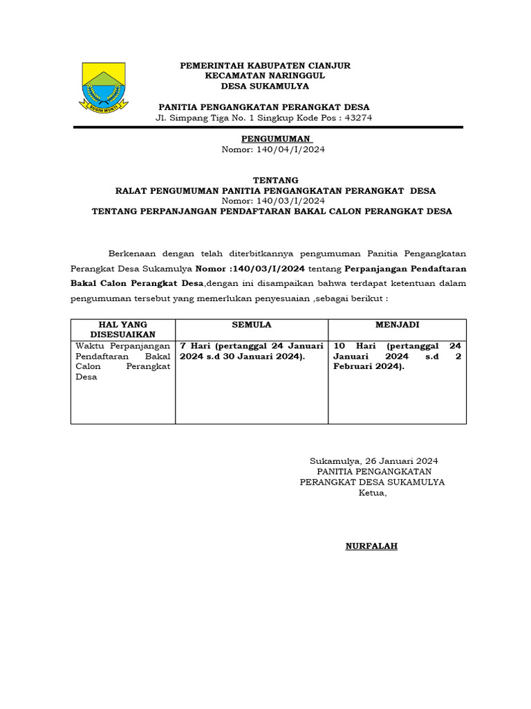 Ralat Pengumuman Calon Perangkat Desa | PDF Ralat Pengumuman Calon Perangkat Desa | PDF