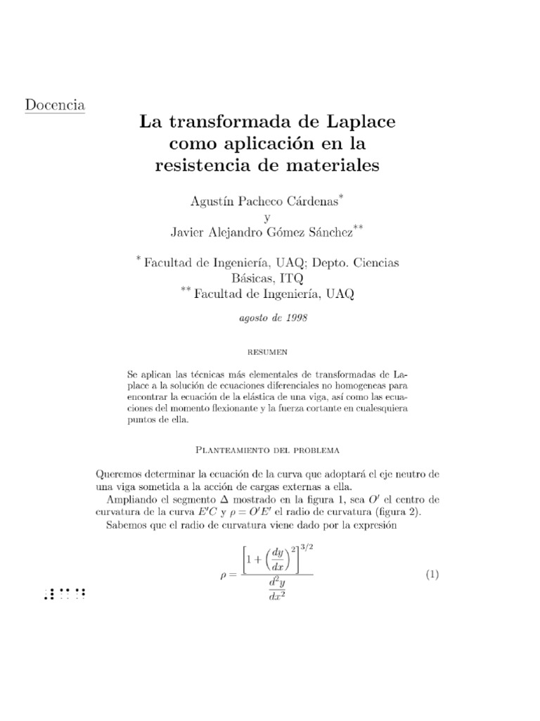 La Transformada de Laplace Como Aplicación en La Resistencia de Materiales - PDF | PDF