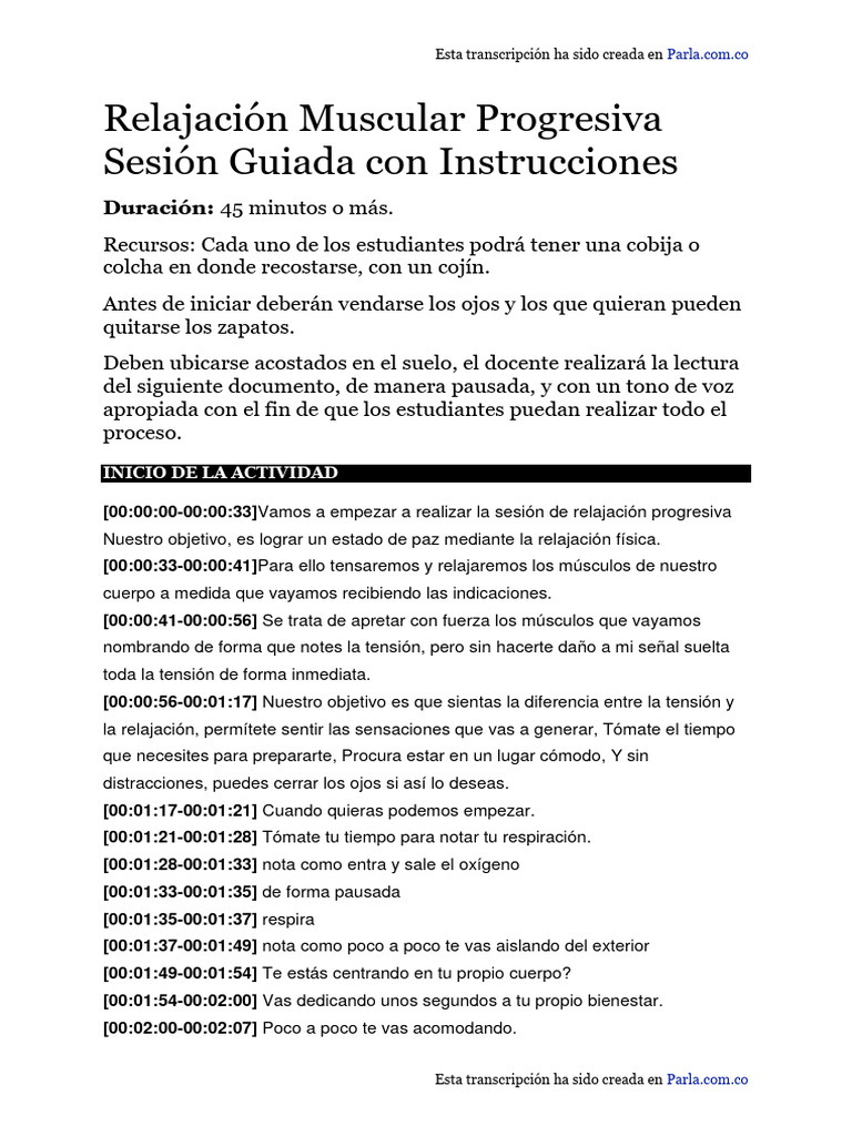 Relajación Muscular Progresiva | PDF | Mano | Pie