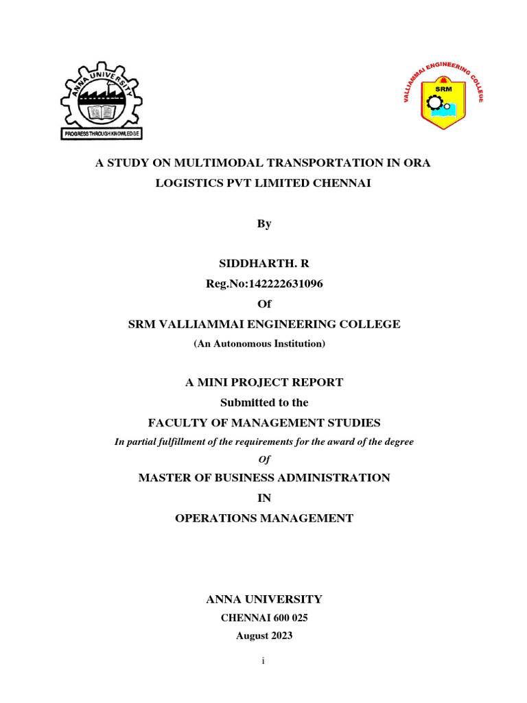A Study On Multimodal Transportation in ORA Logistics PVT Limited ...